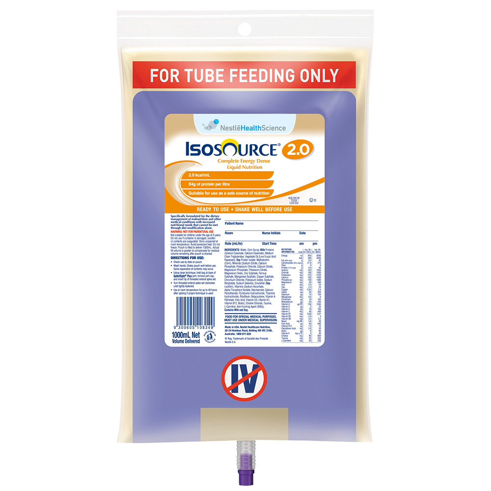 Isoscource® 2.0 Soft Pack Tube Feed Neutral Flavour 1000mL - Ctn/6